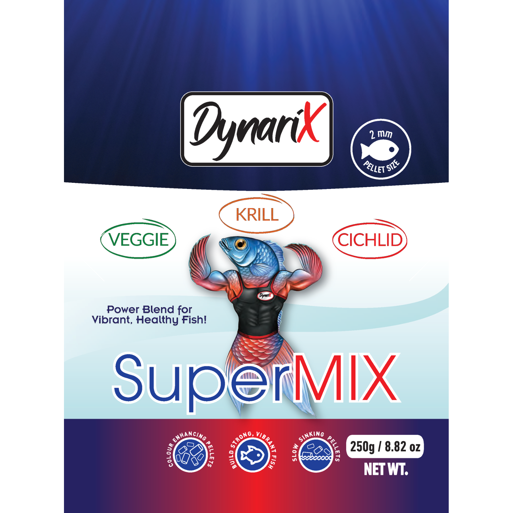 DynariX SuperMIX Fish Food, 2mm Pellets, 250g, Krill-Cichlid-Veggie Bl ...